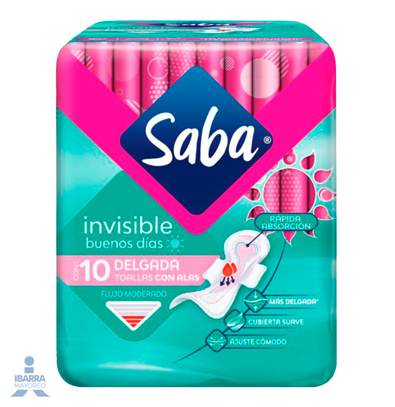 toalla sanitaria saba invisible con alas 10 pzas | Ibarra Mayoreo
