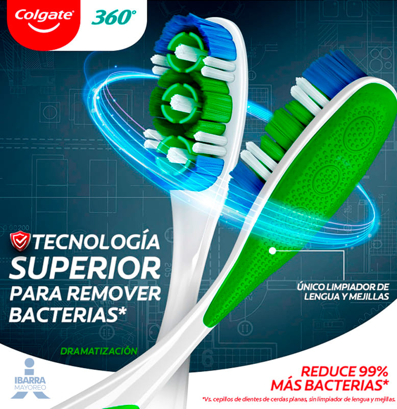 cepillo dental colgate 360 medio 2 pzas | Ibarra Mayoreo