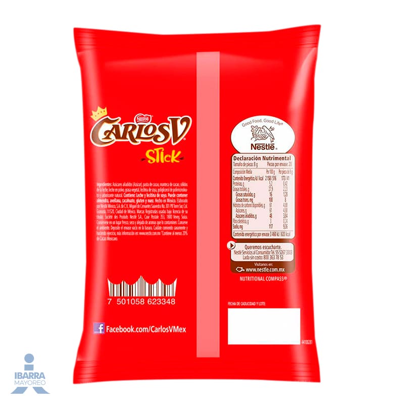 Chocolate Carlos V Stick 20/8 g | Ibarra Mayoreo