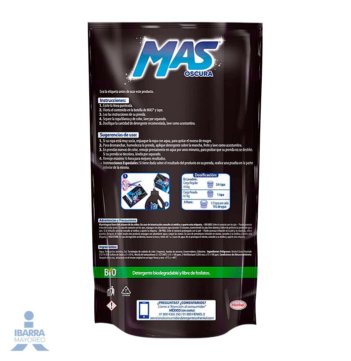 DETERGENTE LIQUIDO MAS ROPA OSCURA ECONOPACK 415 ML | Ibarra Mayoreo