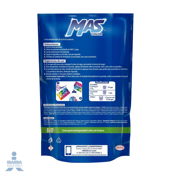 DETERGENTE LIQUIDO MAS COLOR ECONOPACK 415 ML | Ibarra Mayoreo