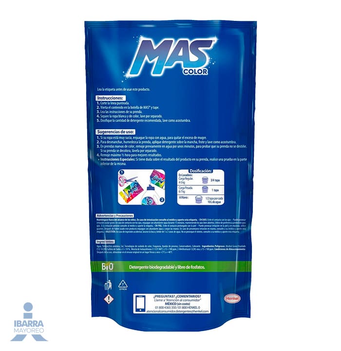 DETERGENTE LIQUIDO MAS COLOR 830 ML | Ibarra Mayoreo