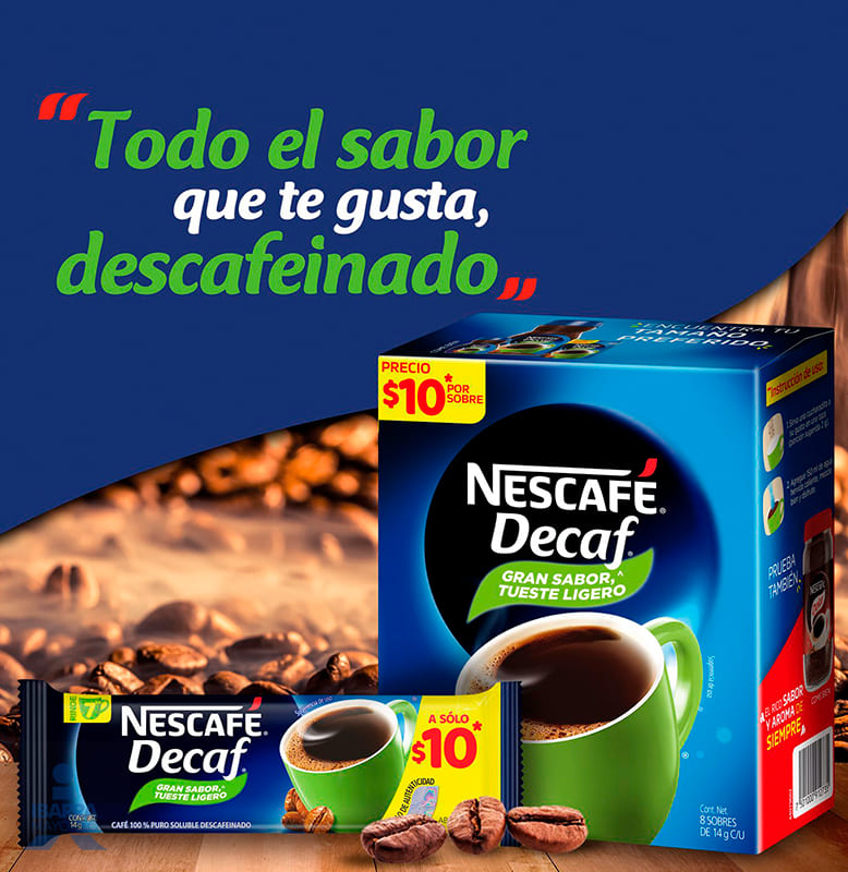 cafe descafeinado soluble nescafe decaf 8 sobres de 14 g | Ibarra Mayoreo