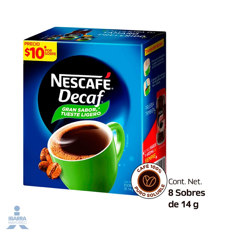 cafe descafeinado soluble nescafe decaf 8 sobres de 14 g | Ibarra Mayoreo