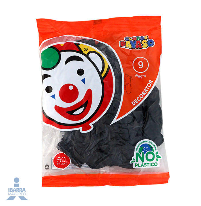 globo payaso no 9 decorator negro 50 pzas | Ibarra Mayoreo