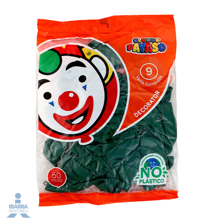 globo payaso no 9 decorator verde esmeralda 50 pzas | Ibarra Mayoreo