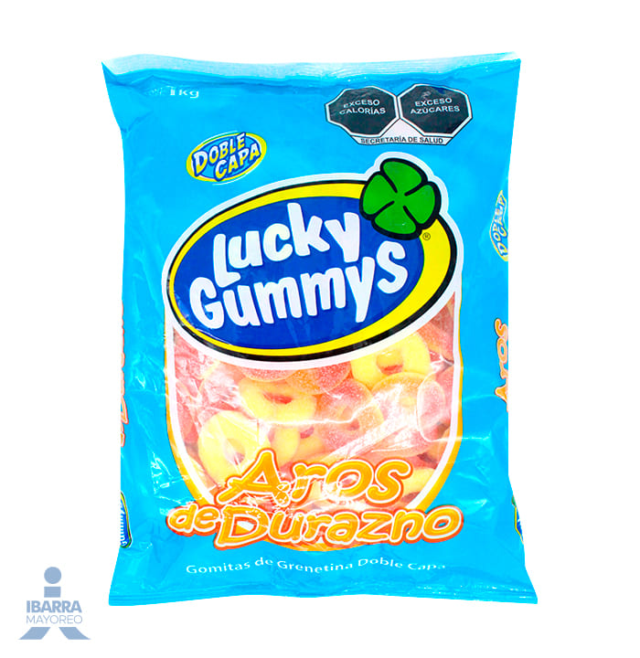 goma lucky gummys aros de durazno 1 kg | Ibarra Mayoreo