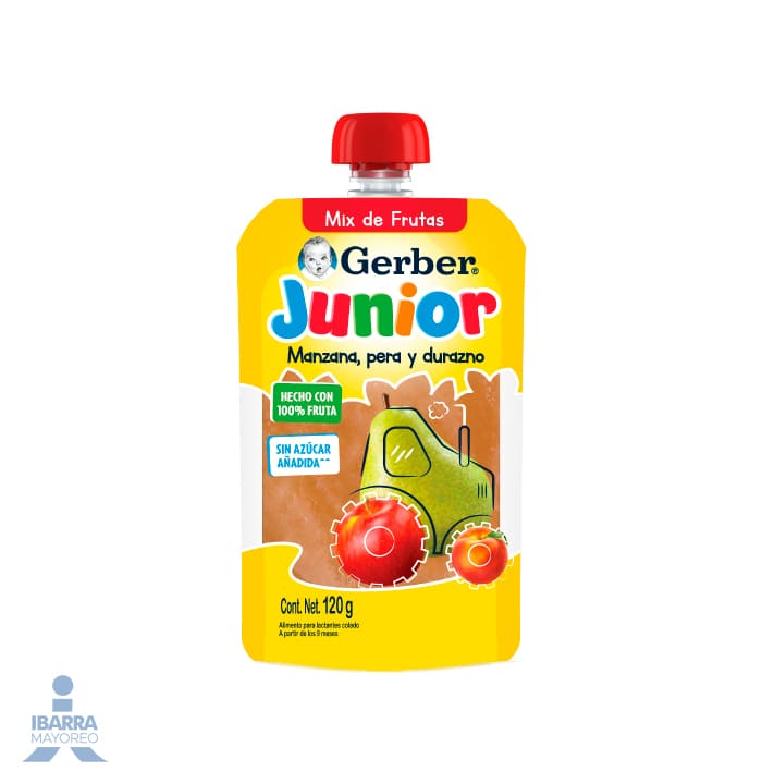 gerber junior manzana pera durazno pouch 120 g | Ibarra Mayoreo