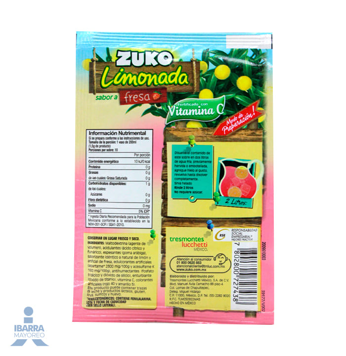 refresco zuko limonada fresa 15 g | Ibarra Mayoreo