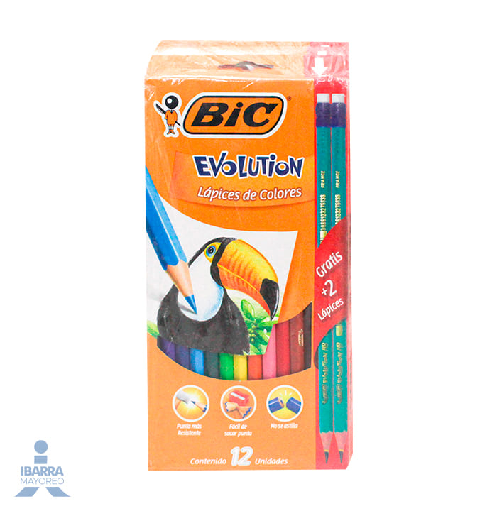 lapices de colores bic evolution 12 pzas gratis 2 pzas | Ibarra Mayoreo