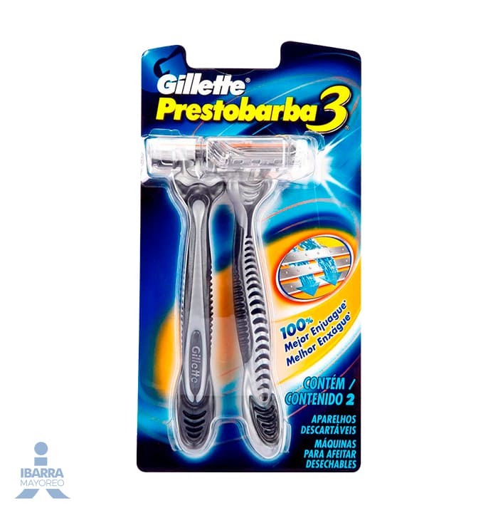 rastrillo gillette prestobarba 3 2 pzas | Ibarra Mayoreo