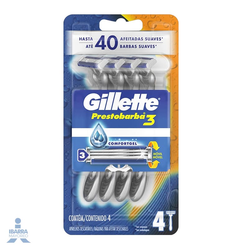 rastrillo gillette prestobarba 3 4 pzas | Ibarra Mayoreo