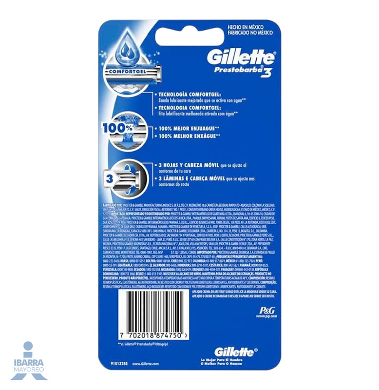 rastrillo gillette prestobarba 3 4 pzas | Ibarra Mayoreo