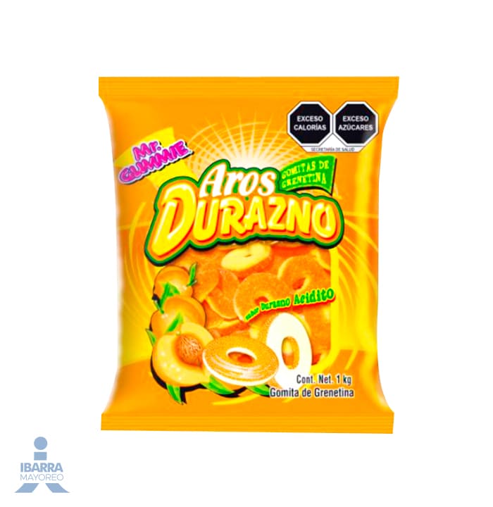 goma mr gummie aros de fruta durazno 1 kg | Ibarra Mayoreo