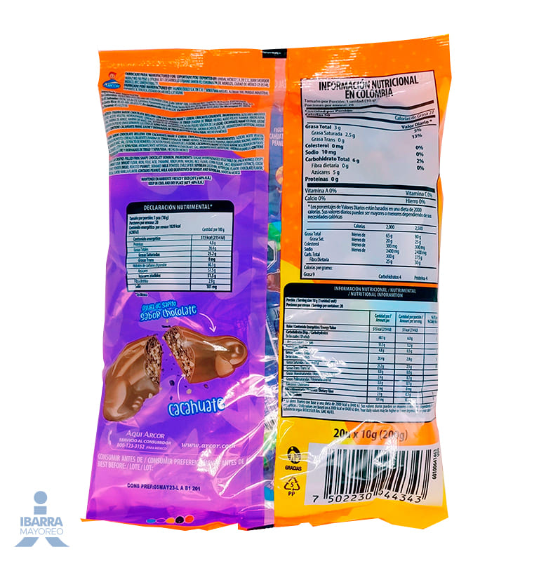 chocolate arcor sapito cacahuate 200 g | Ibarra Mayoreo
