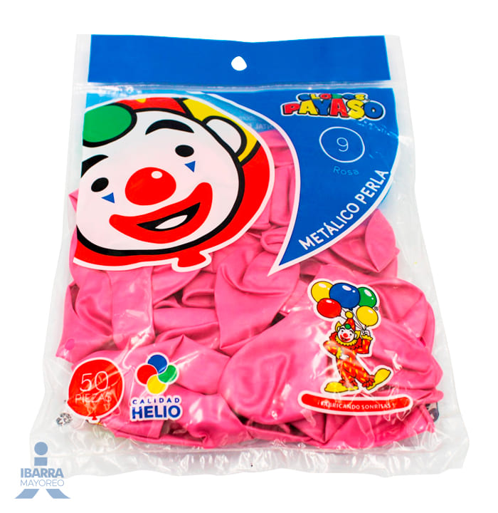globo payaso no 9 metalico rosa perla 50 pzas | Ibarra Mayoreo