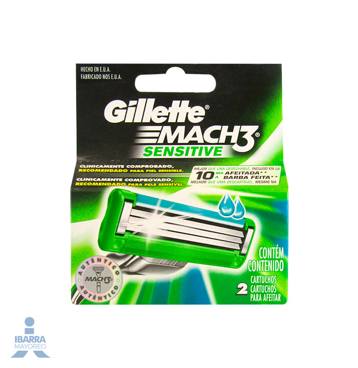 cartucho gillette mach3 sensitive 2 pzas | Ibarra Mayoreo