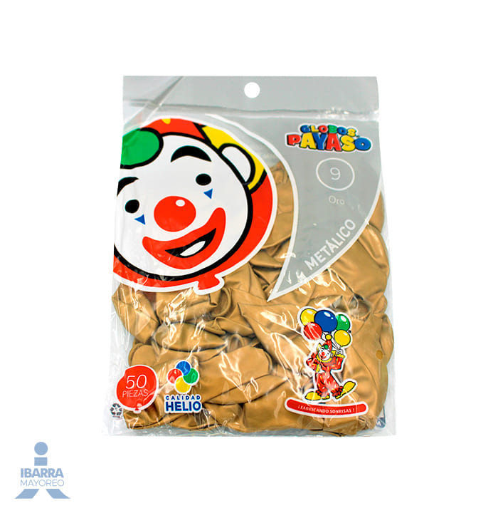 globo payaso no 9 metalico dorado 50 pzas | Ibarra Mayoreo