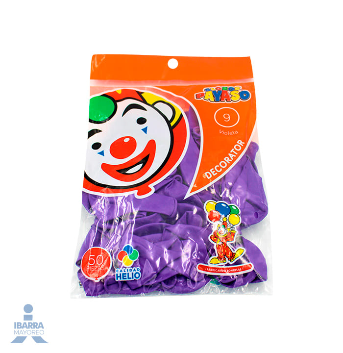 globo payaso no 9 decorator violeta 50 pzas | Ibarra Mayoreo