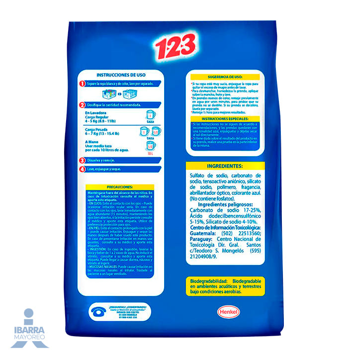 detergente 123 fresca blancura 4 5 kg | Ibarra Mayoreo