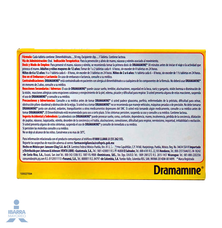 dramamine 50 mg tabletas 24 pzas | Ibarra Mayoreo