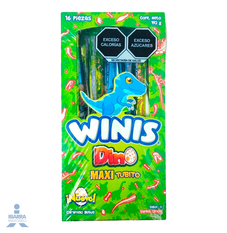 dulce winis tubito maxi dino 16 pzas | Ibarra Mayoreo
