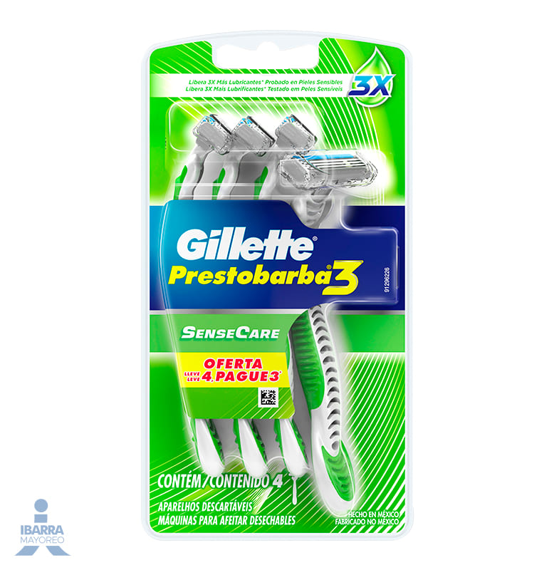 rastrillo gillette prestobarba 3 sensitive 4 pzas | Ibarra Mayoreo