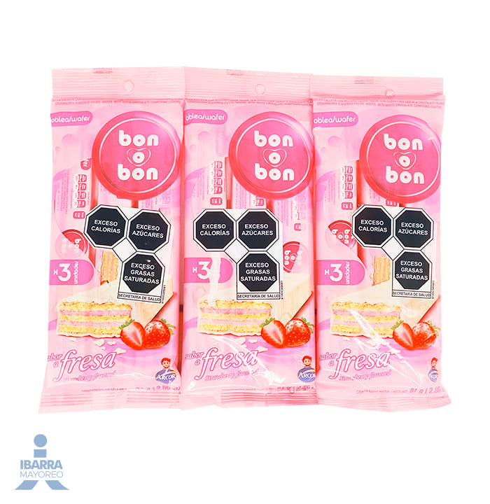 chocolate arcor oblea bon o bon fresa 3 pzas | Ibarra Mayoreo