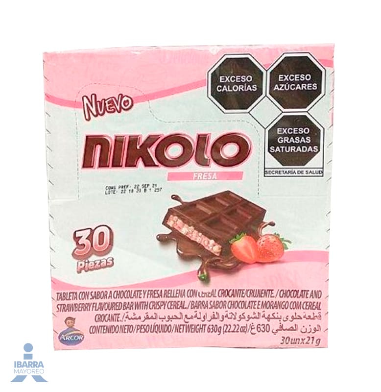 chocolate arcor nikolo fresa 30/21 g | Ibarra Mayoreo