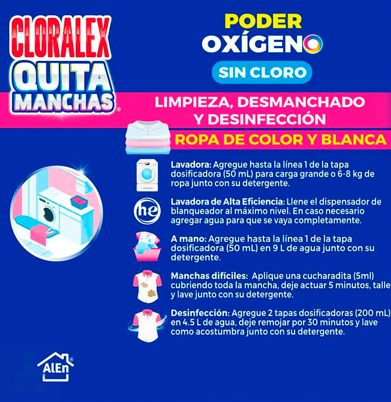 blanqueador cloralex quita manchas poder oxigeno 950 ml | Ibarra Mayoreo