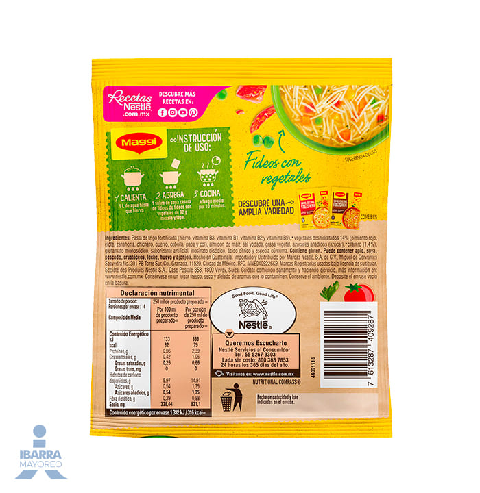 sopa maggi fideos con vegetales 92 g | Ibarra Mayoreo