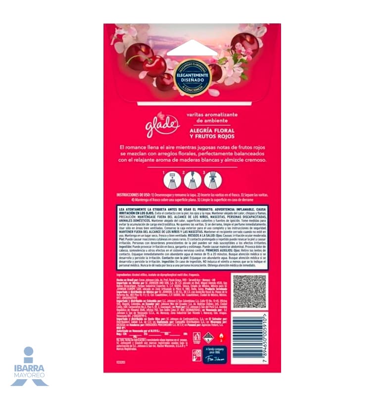 aromatizante glade varitas alegria floral y frutos rojos 6 pzas | Ibarra Mayoreo