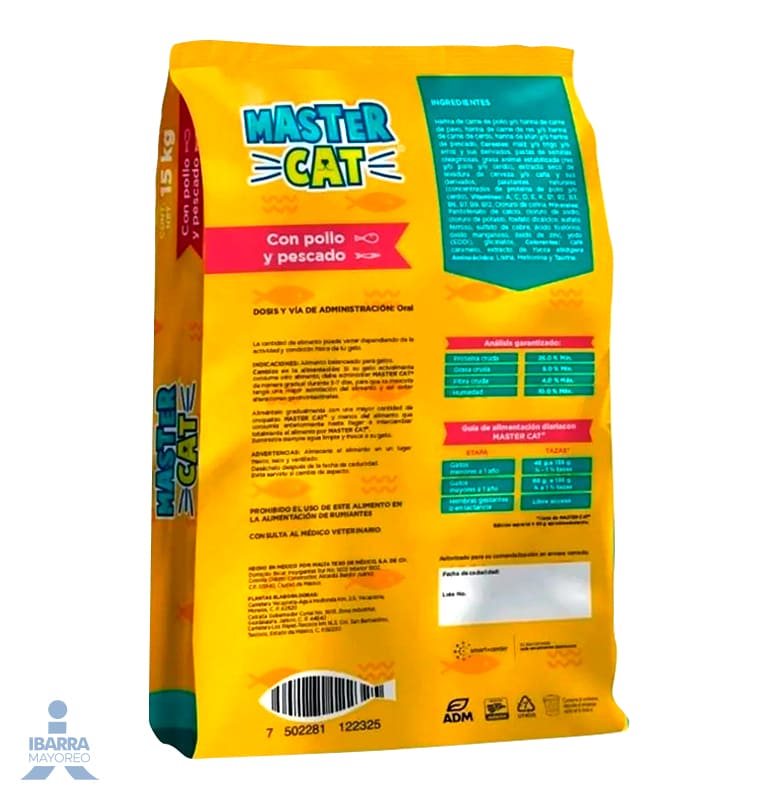 alimento master cat pollo y pescado 15 kg | Ibarra Mayoreo