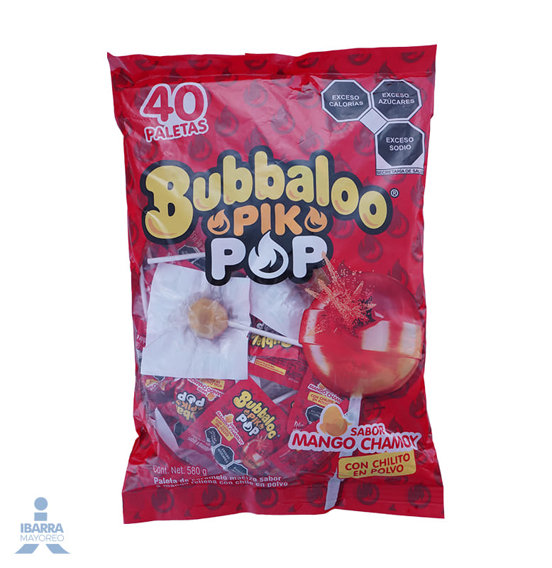 paleta bubbaloo pik pop mango 40 pzas | Ibarra Mayoreo