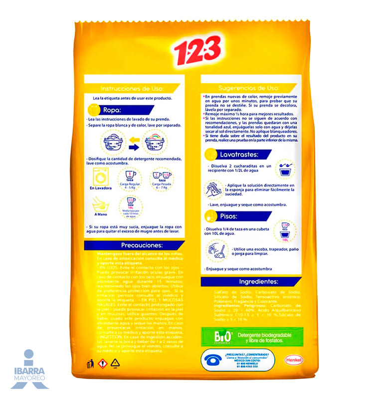 detergente 123 antibacterial 800 g | Ibarra Mayoreo