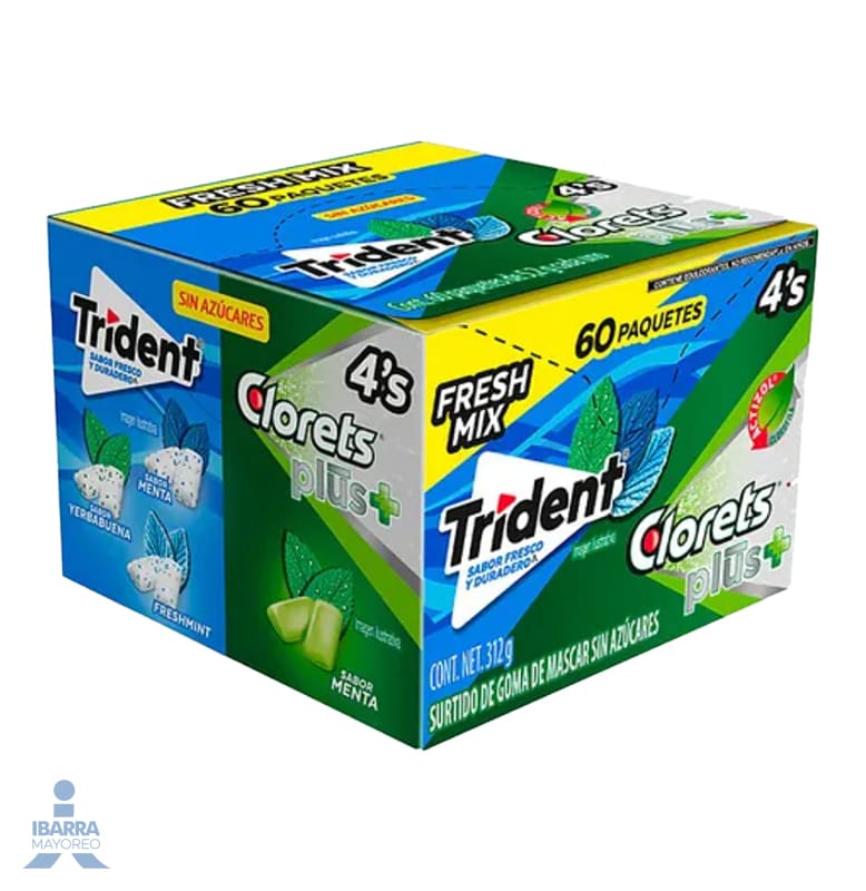 chicle trident fresh mix 60/4 pzas | Ibarra Mayoreo