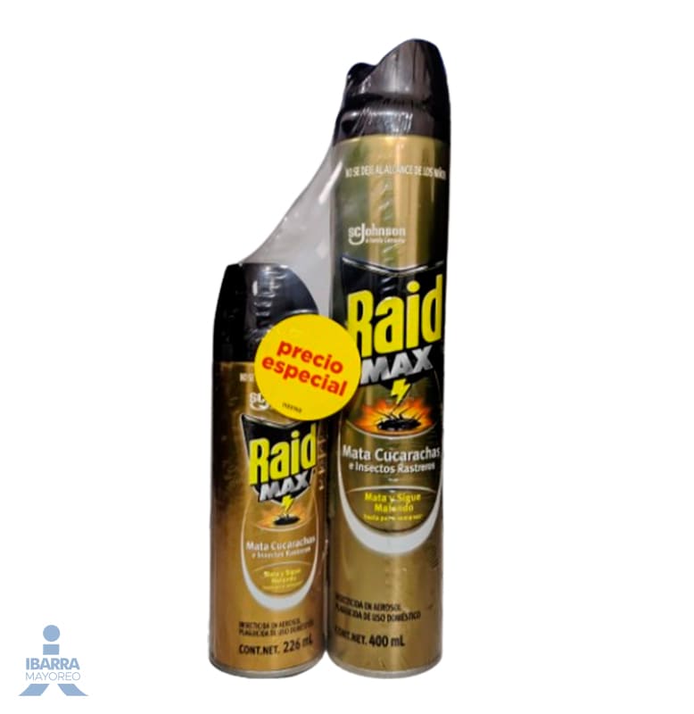 insecticida raid max aerosol 12/400 ml + raid 226 ml | Ibarra Mayoreo