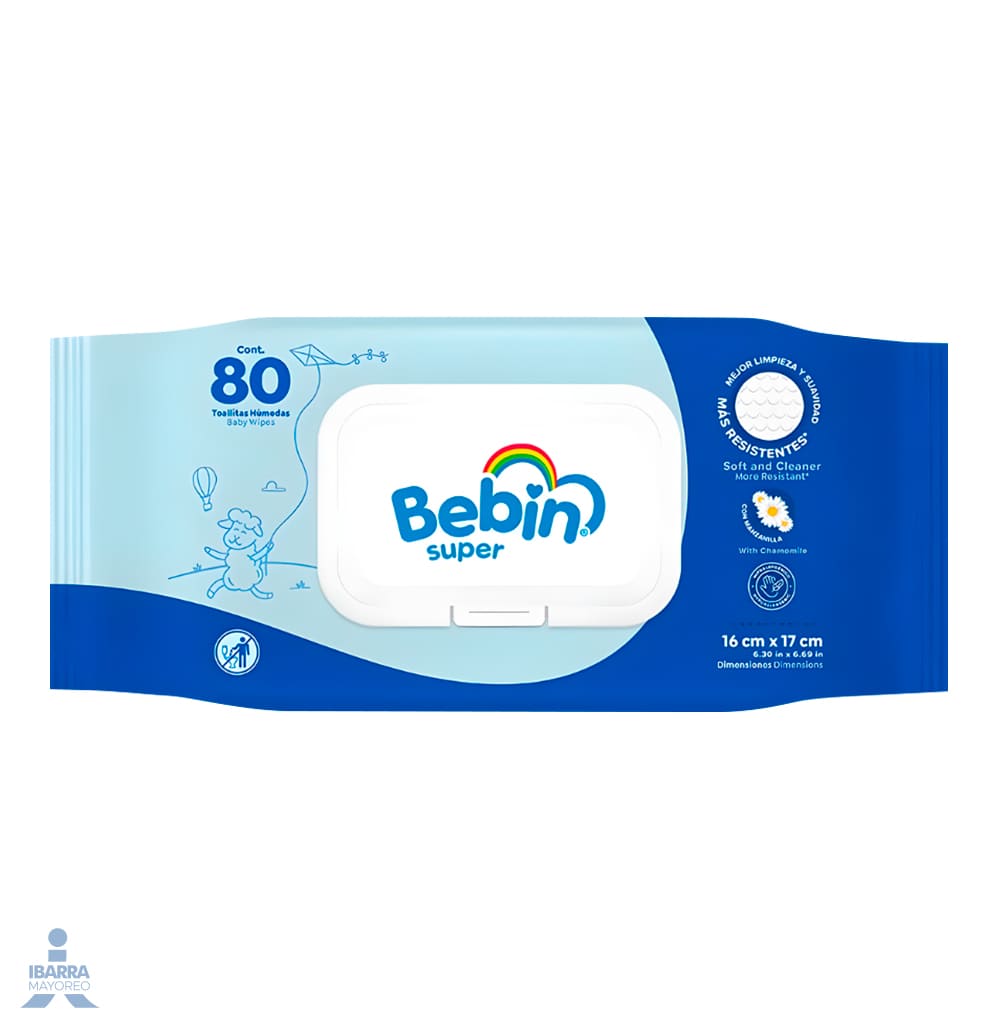 toallitas humedas bebin super con tapa 80 pzas | Ibarra Mayoreo