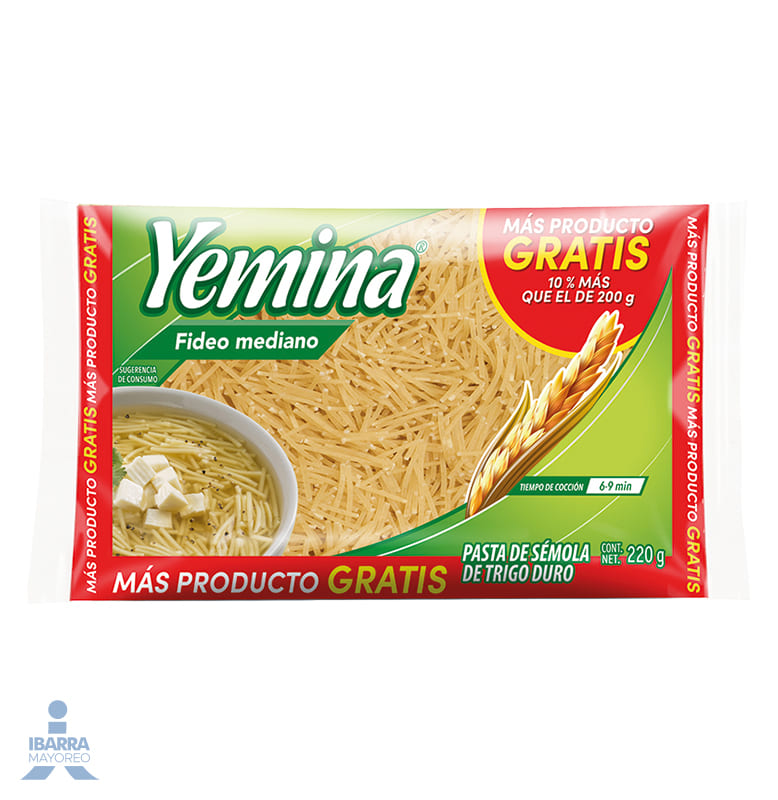 pasta yemina fideo mediano mas producto 220 g | Ibarra Mayoreo