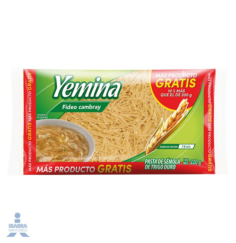 pasta yemina fideo cambray mas producto 220 g | Ibarra Mayoreo