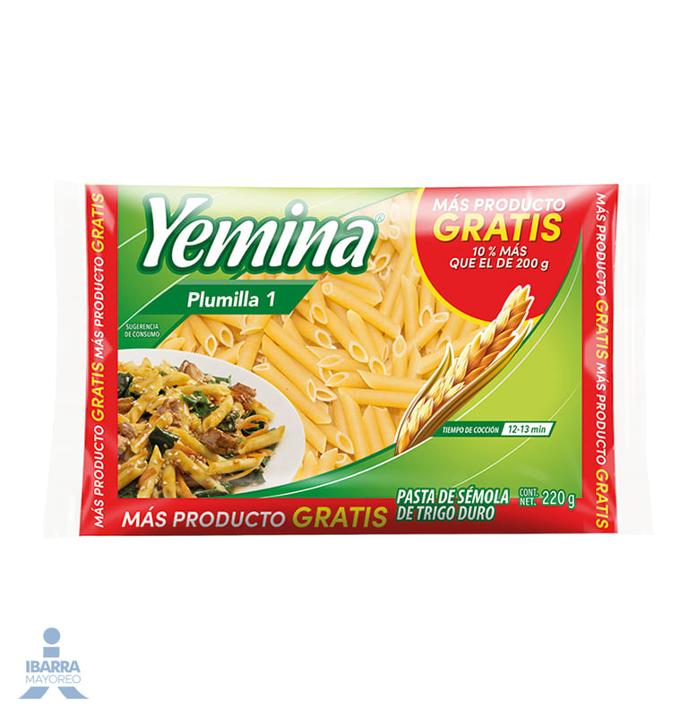 pasta yemina plumilla no 1 mas producto 220 g | Ibarra Mayoreo