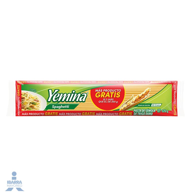 pasta yemina spaghetti mas producto 220 g | Ibarra Mayoreo