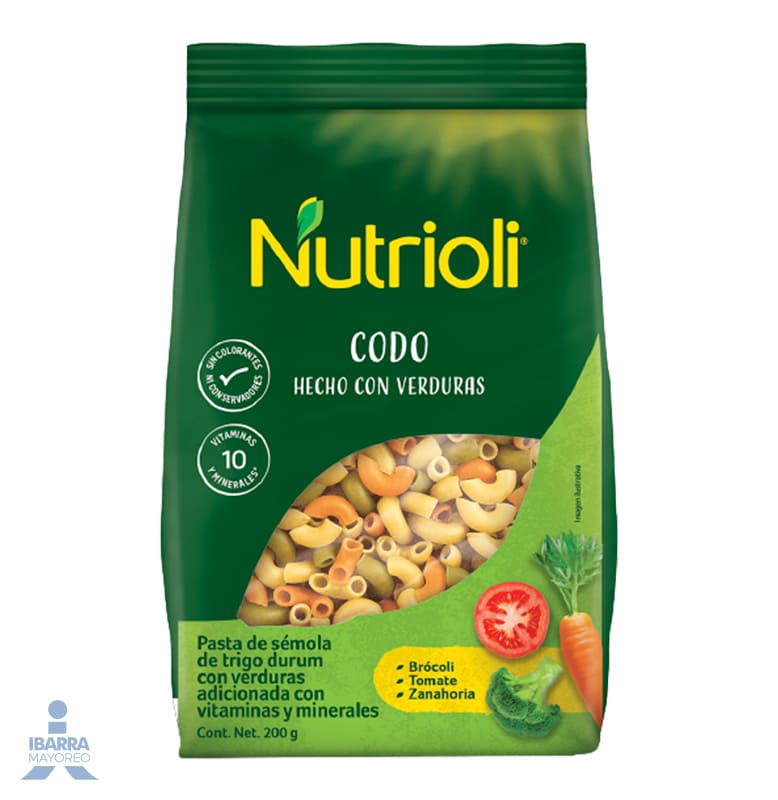 pasta nutrioli codo hecho con verduras 200 g | Ibarra Mayoreo