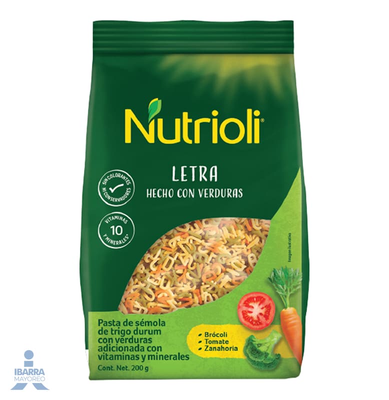pasta nutrioli letra hecho con verduras 200 g | Ibarra Mayoreo